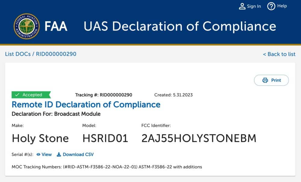 Holy Stone Propels With FAA-Compliant Remote ID Module