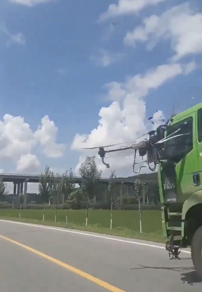 Drone Crash: DJI Agras Drone Collides With Moving Truck