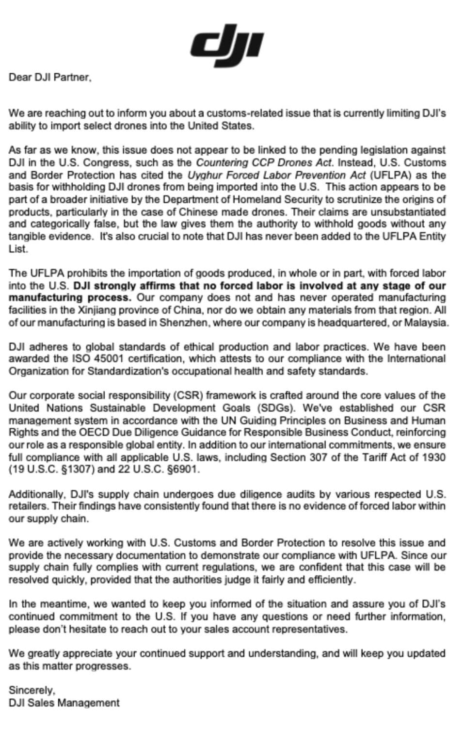 US Customs Halts DJI Drone Imports, Citing Uyghur Forced Labor Concerns